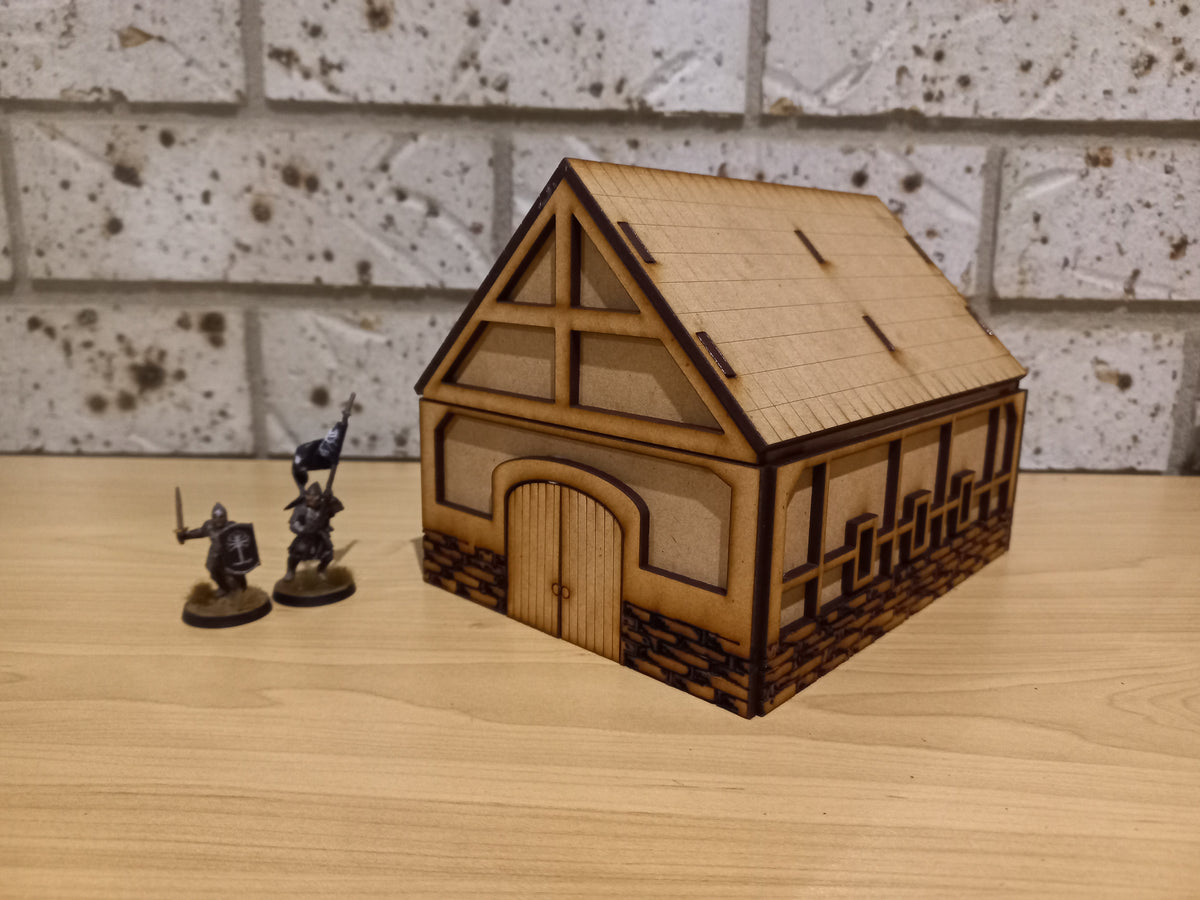 Medieval Stone/Wood Barn 28mm Scale – Dark Castle Terrain
